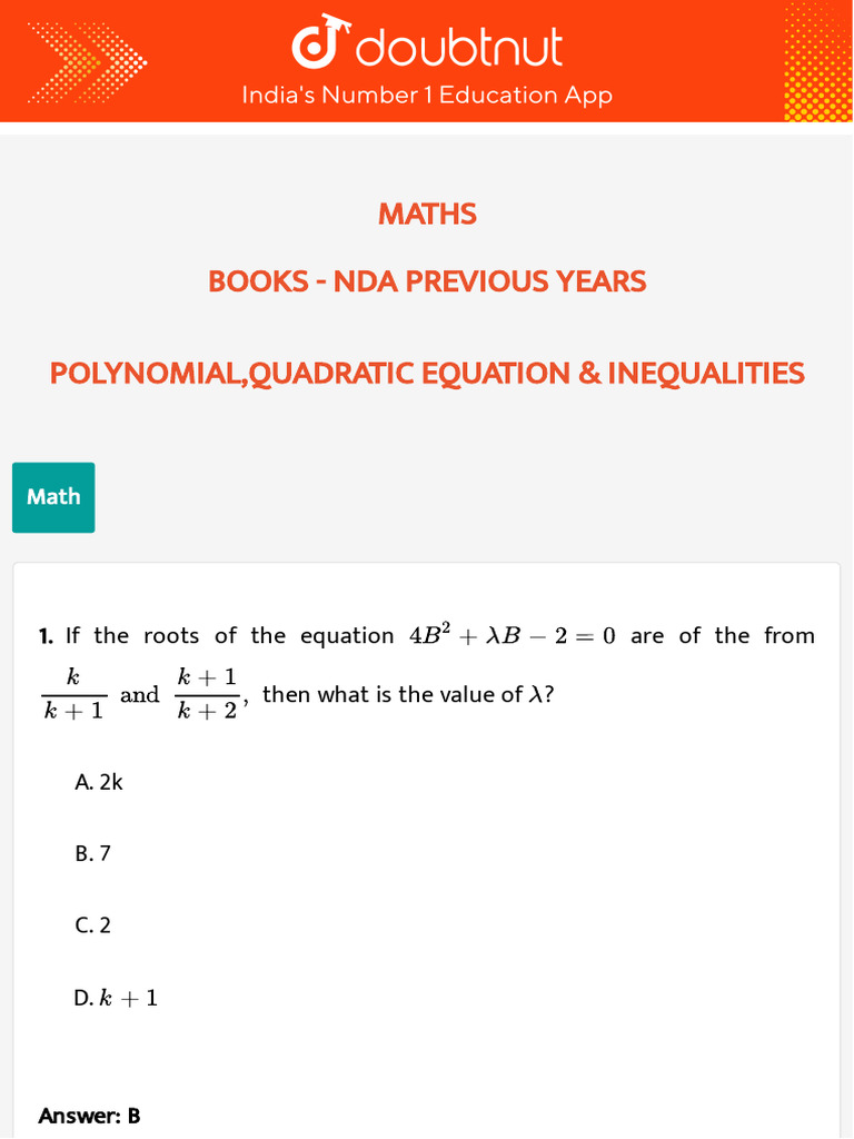 NDA Maths Polynomial Equations Guide | PDF | Equations | Mathematical ...