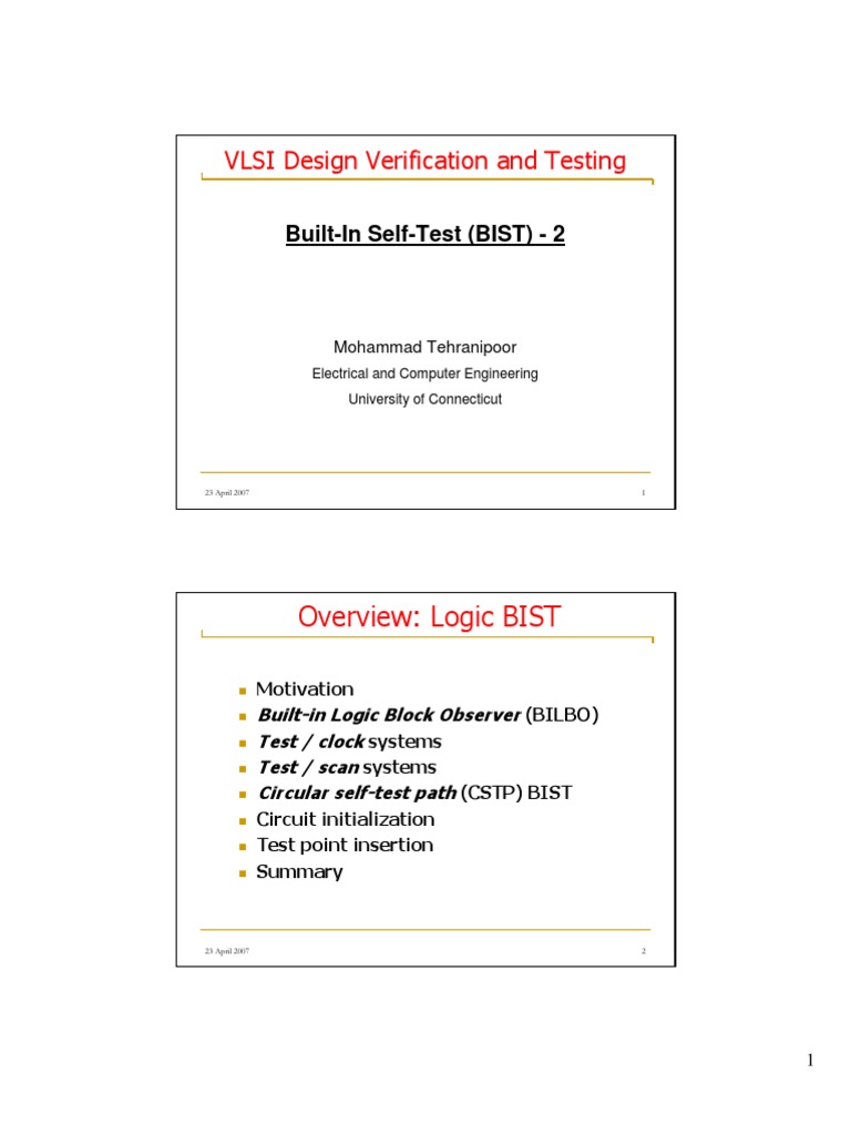 VLSI Design Verification and Testing Built-In Self-Test (BIST ...