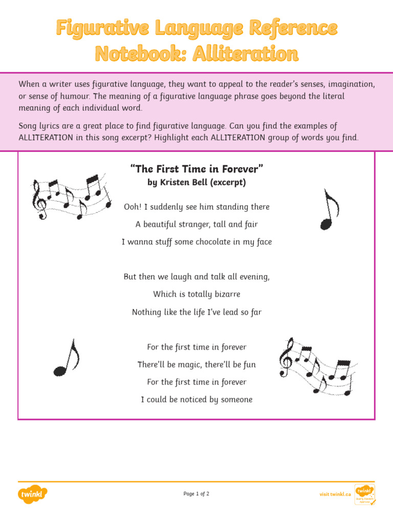 Figurative Language Reference Notebook Alliteration Activity | PDF ...