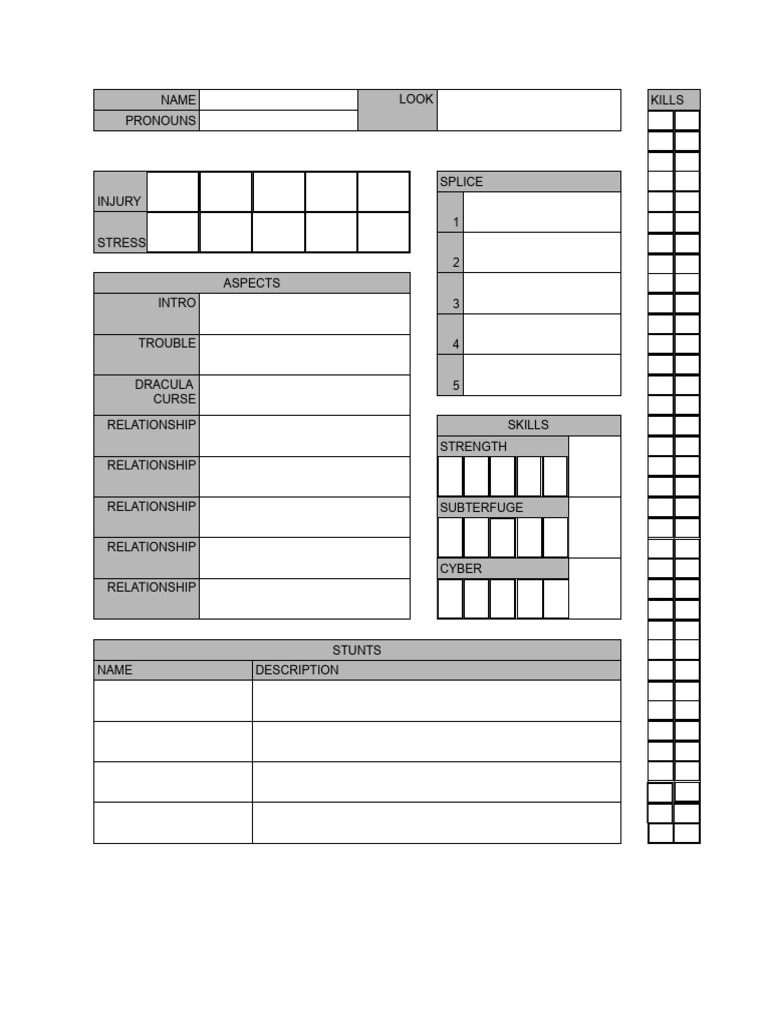 Cyber Castle Digital Dracula Hunter Character Sheet | PDF