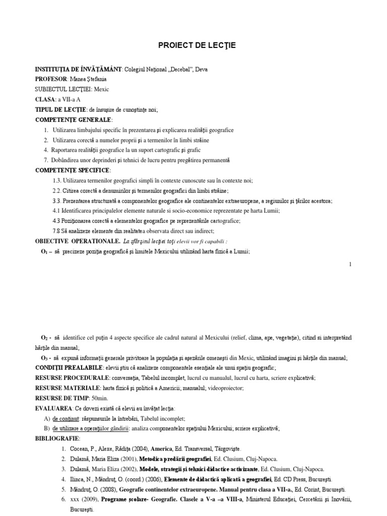 Proiecte de Lectie Clasa A 7-A | PDF