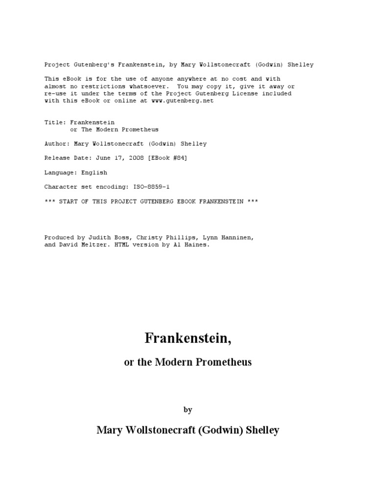 Project Gutenberg | PDF | Frankenstein | Mary Shelley