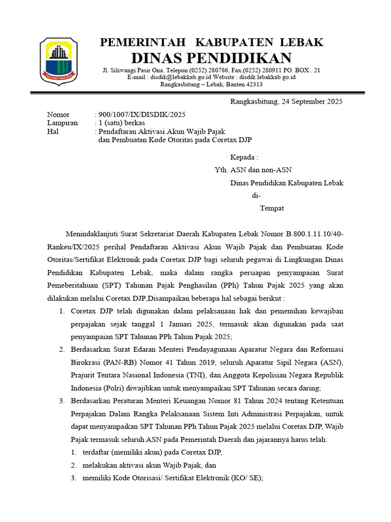 Surat Aktivasi Coretax DJP | PDF