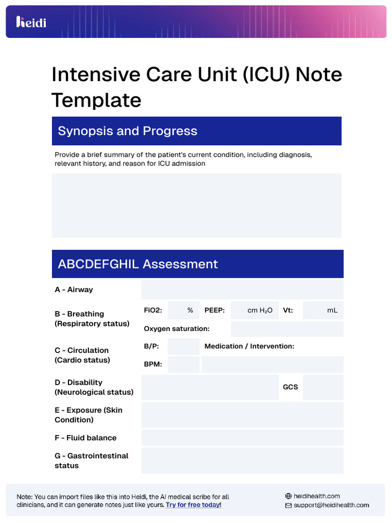 Heidi ICU Note Template PDF | PDF