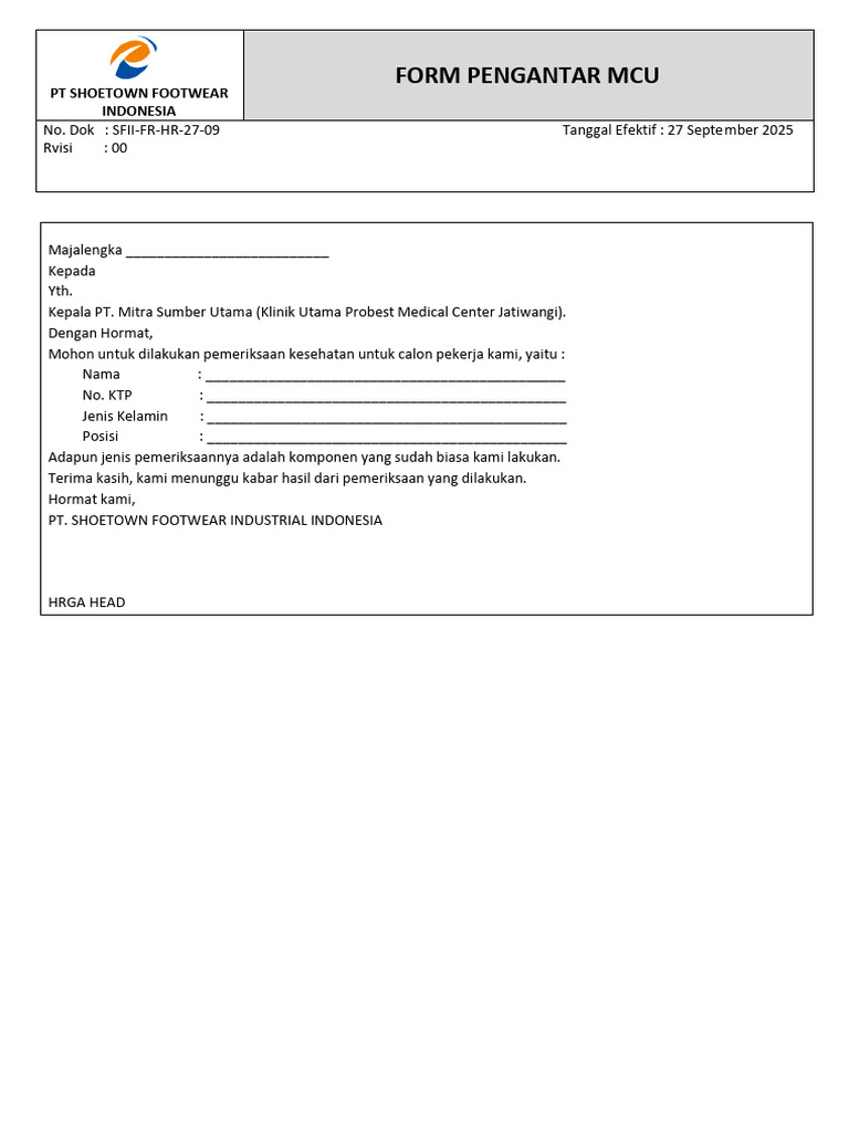 Form Mcu Shoetown | PDF