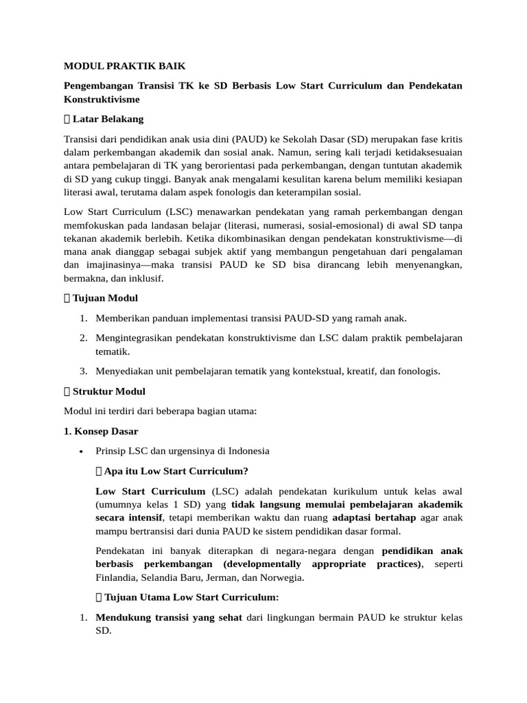 Modul Transisi Pembelajaran Dari TK Ke SD | PDF