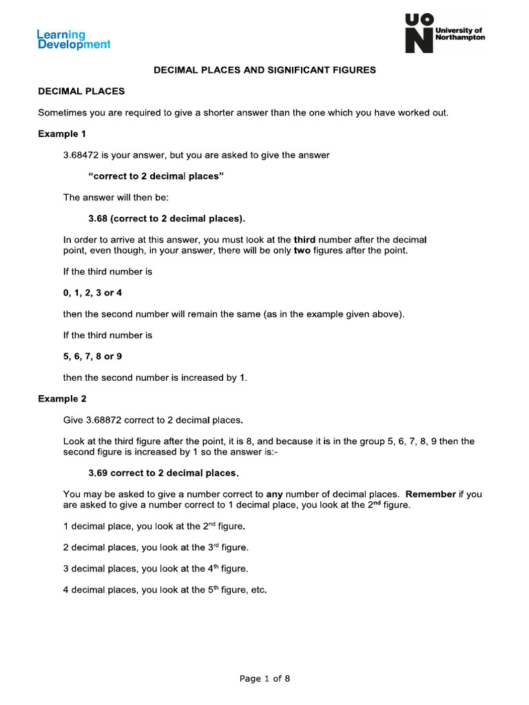 Maths Decimal and Significant Places | PDF
