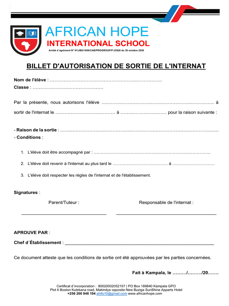Billet de sortie pour élève | PDF