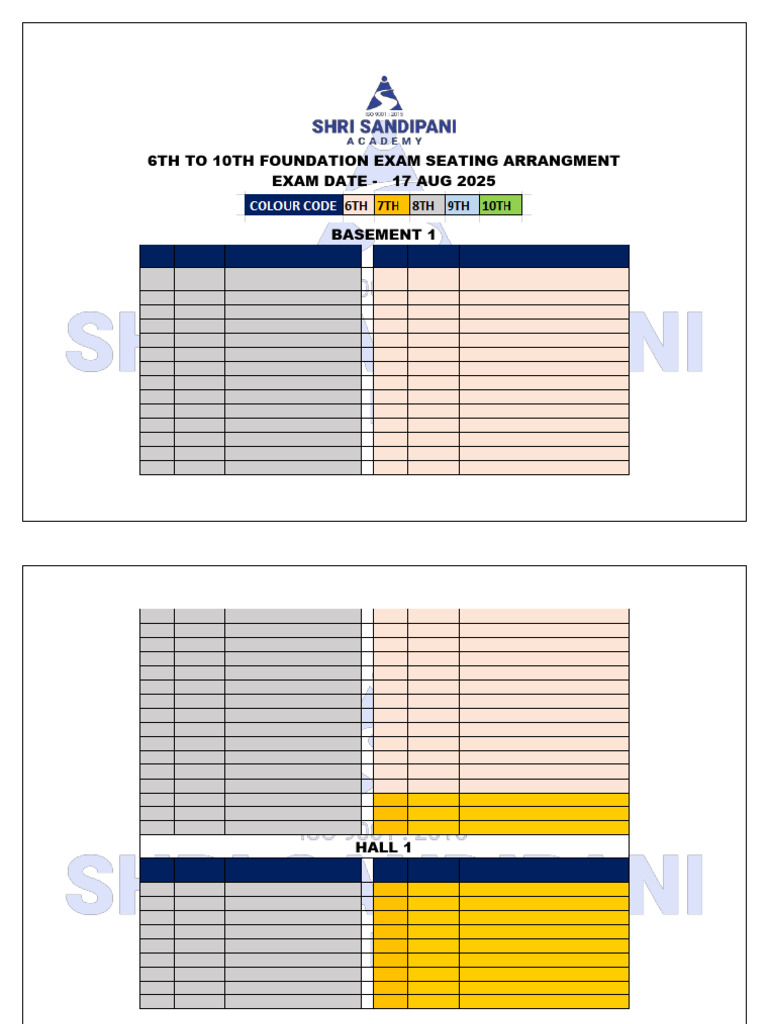2025 Foundation Exam Seating Plan | PDF