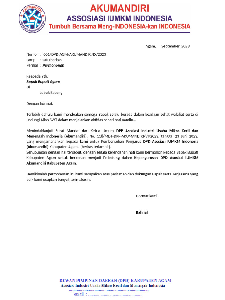 Surat DPD Agam | PDF