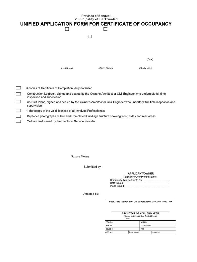 Unified Application for Occupancy Permit | PDF