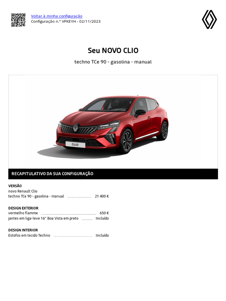 Configuração do Novo Clio Techno TCe 90 | PDF | Airbag | Pneu