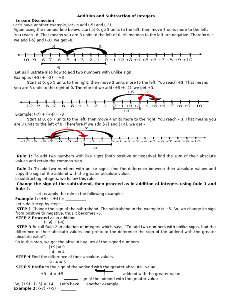Module Addition and Subtraction of Integer1 | PDF | Subtraction ...