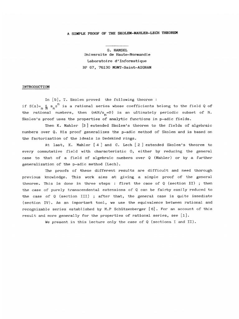 Simple Proof of Skolem-Mahler-Lech Theorem | PDF | Field (Mathematics ...
