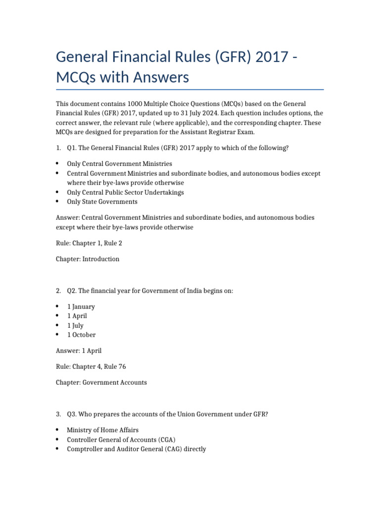 GFR 2017 MCQs | PDF