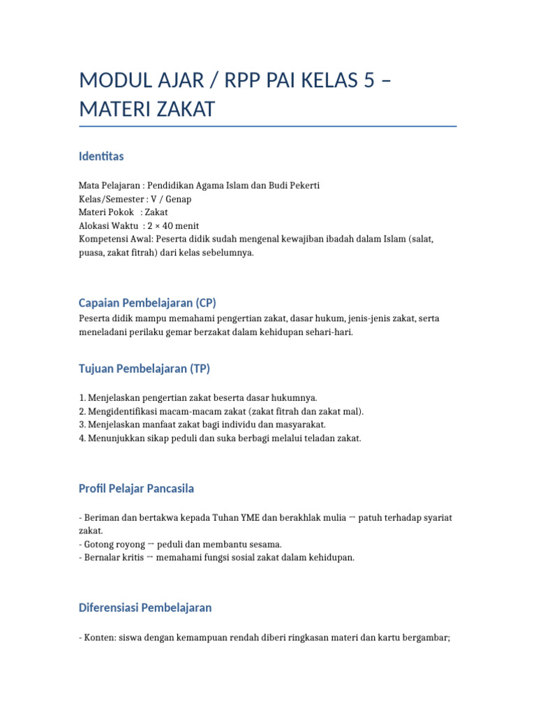 Modul Ajar RPP PAI Kelas5 Zakat | PDF