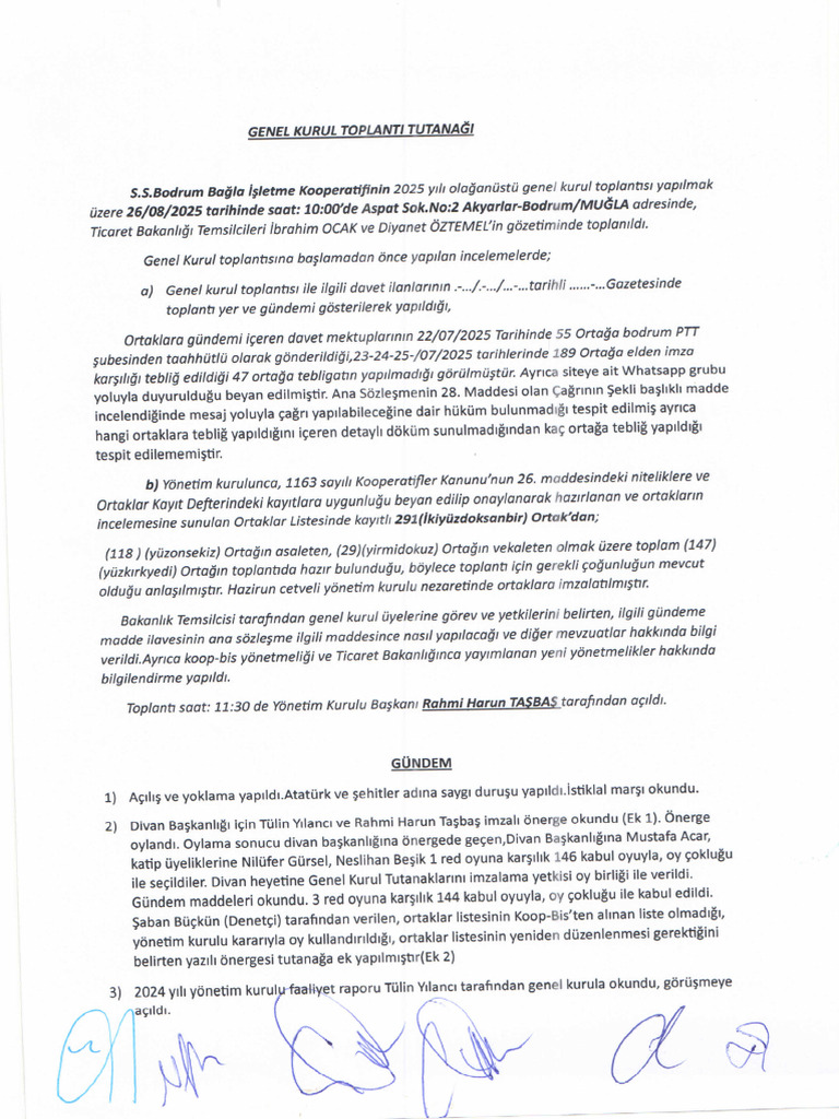 26.08.2025 Olağanüstü Genel Kurul Toplantı Tutanağı | PDF