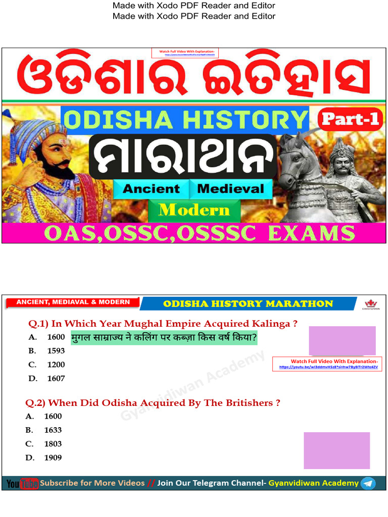 Odisha History Quiz on Telegram | PDF