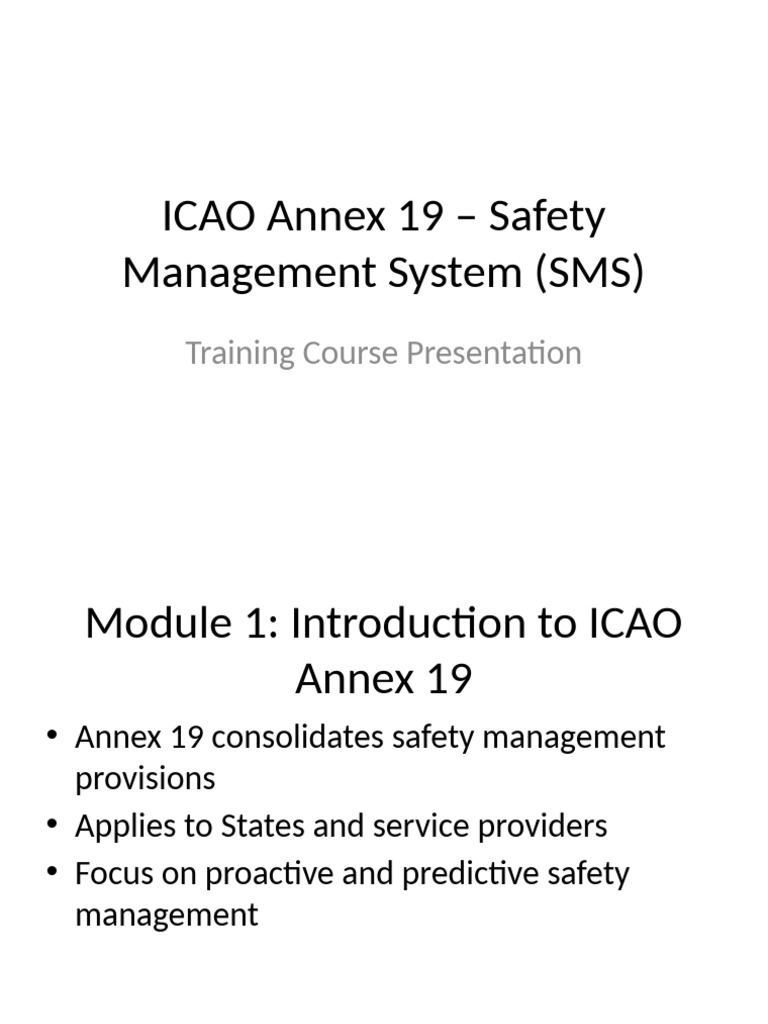 ICAO Annex 19 SMS Training Overview | PDF