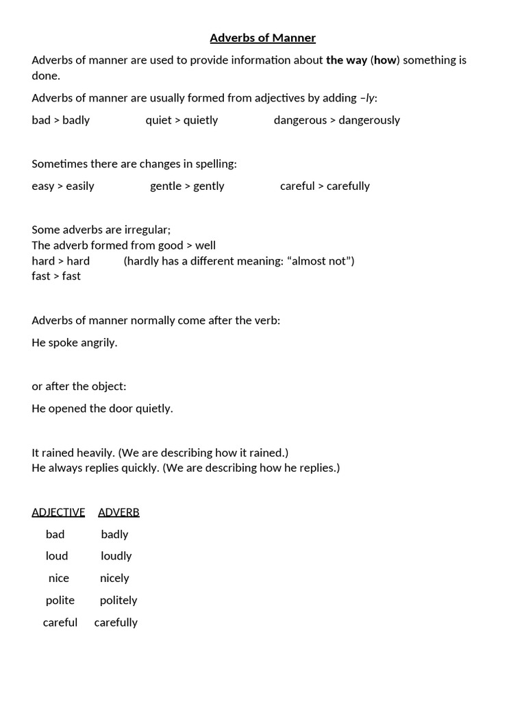 Understanding Adverbs of Manner | PDF