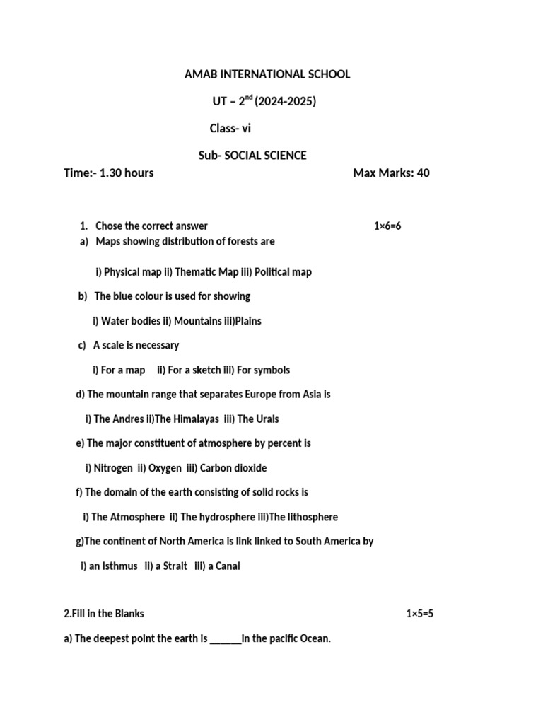 Amab International School Class 6 | PDF | Earth | Oceans