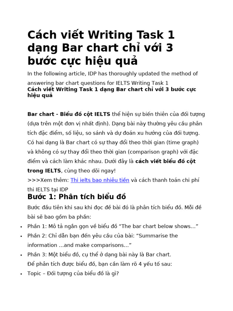 Cách Viết Writing Task 1 Dạng Bar Chart Chỉ Với 3 Bước Cực Hiệu Quả | PDF
