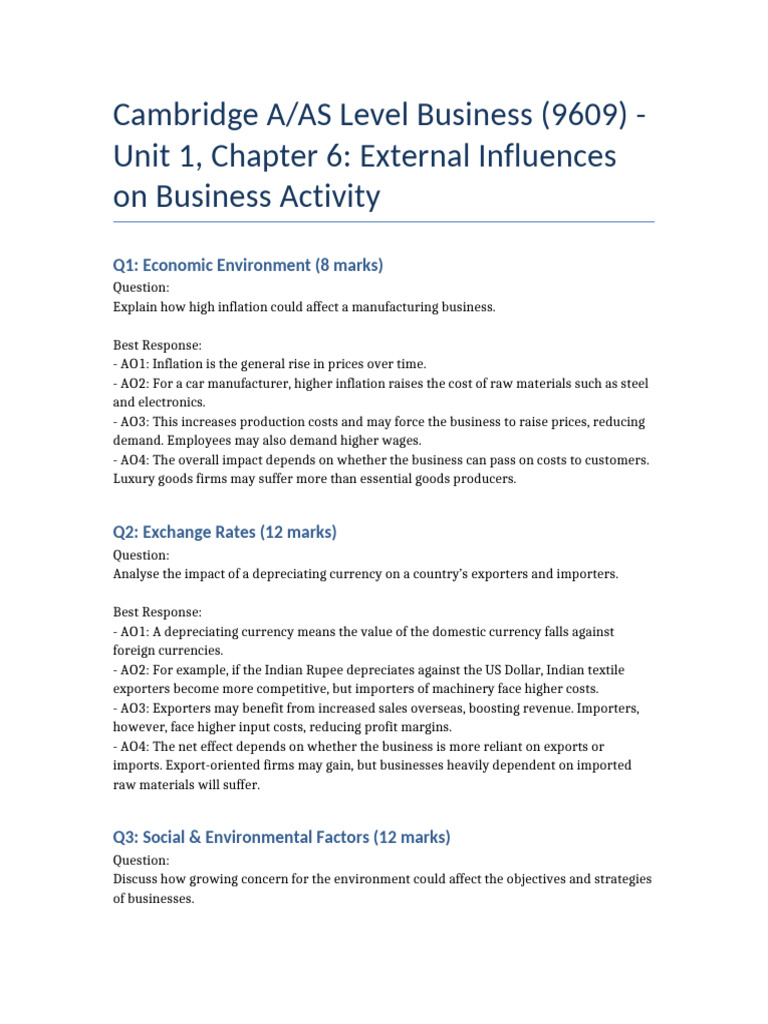 Unit1 Chapter6 External Influences Question Bank | PDF | Exports ...
