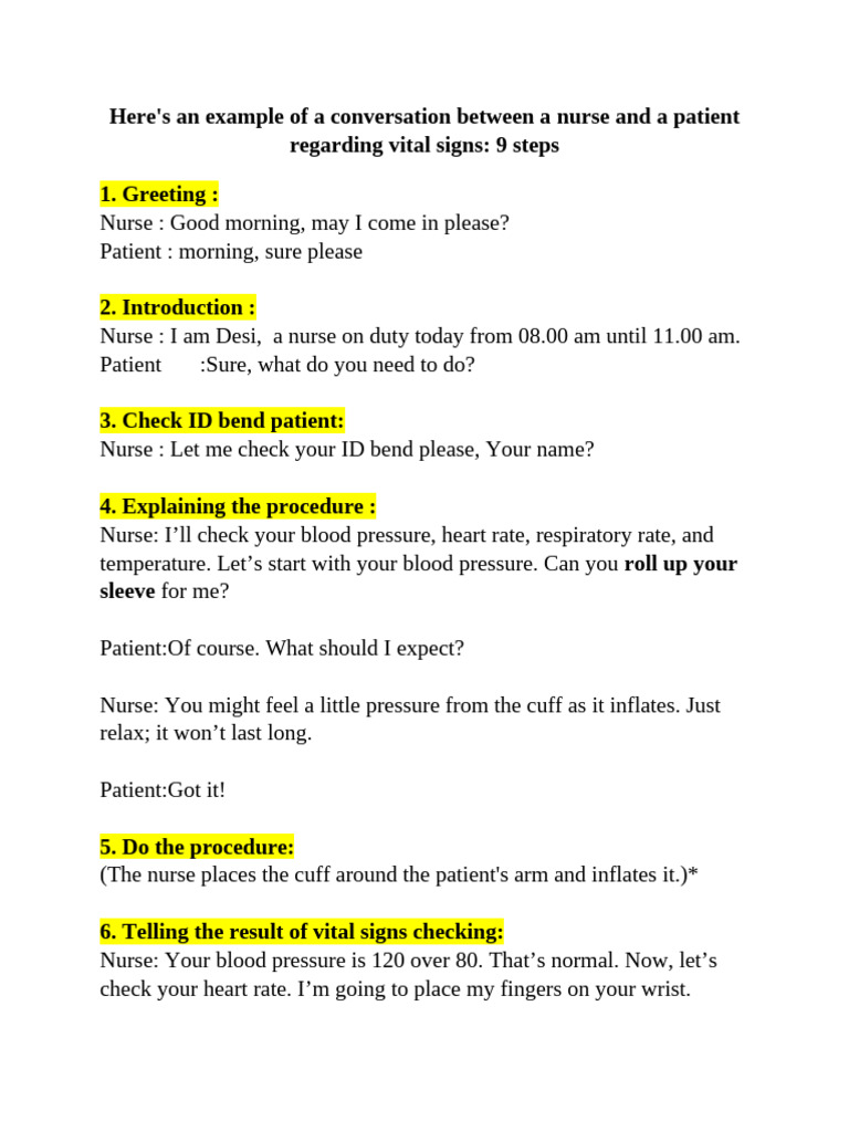 Vital Signs Conversation | PDF