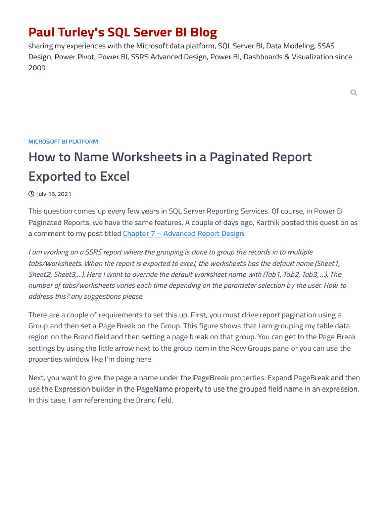Paul Turley's SQL Server BI Blog: How To Name Worksheets in A Paginated Report Exported To Excel ...