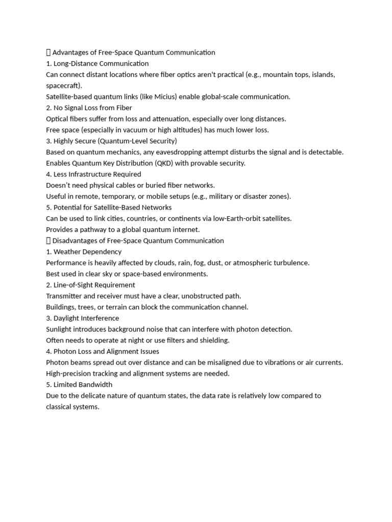 Advantages of Free Space Quantum Communication | PDF