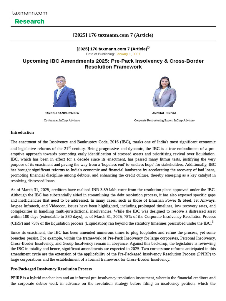 IBC 2025: Key Amendments Overview | PDF | Bankruptcy | Private Law