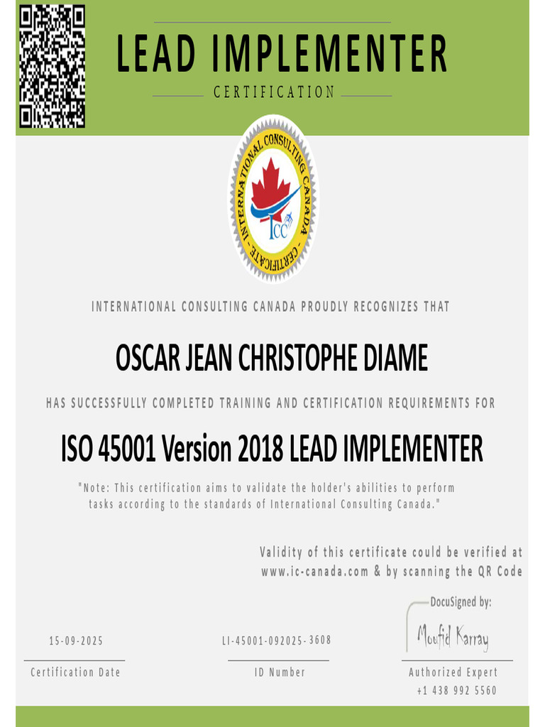 ISO 45001 Lead Implementer Certification | PDF