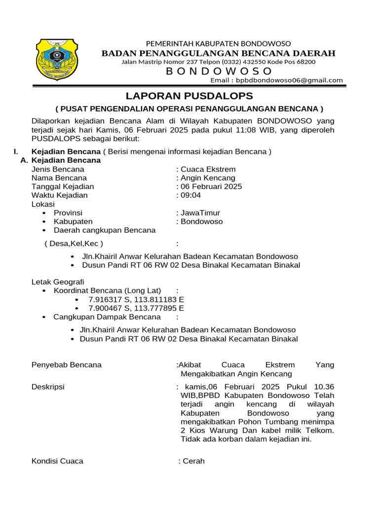 Laporan Penanganan Angin Kencang - Regu 01 | PDF
