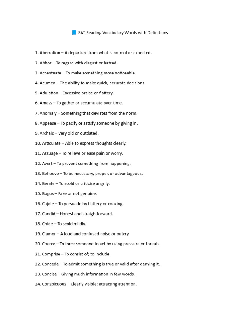 SAT Vocabulary Words Defined | PDF | Psychology | Psychological Concepts