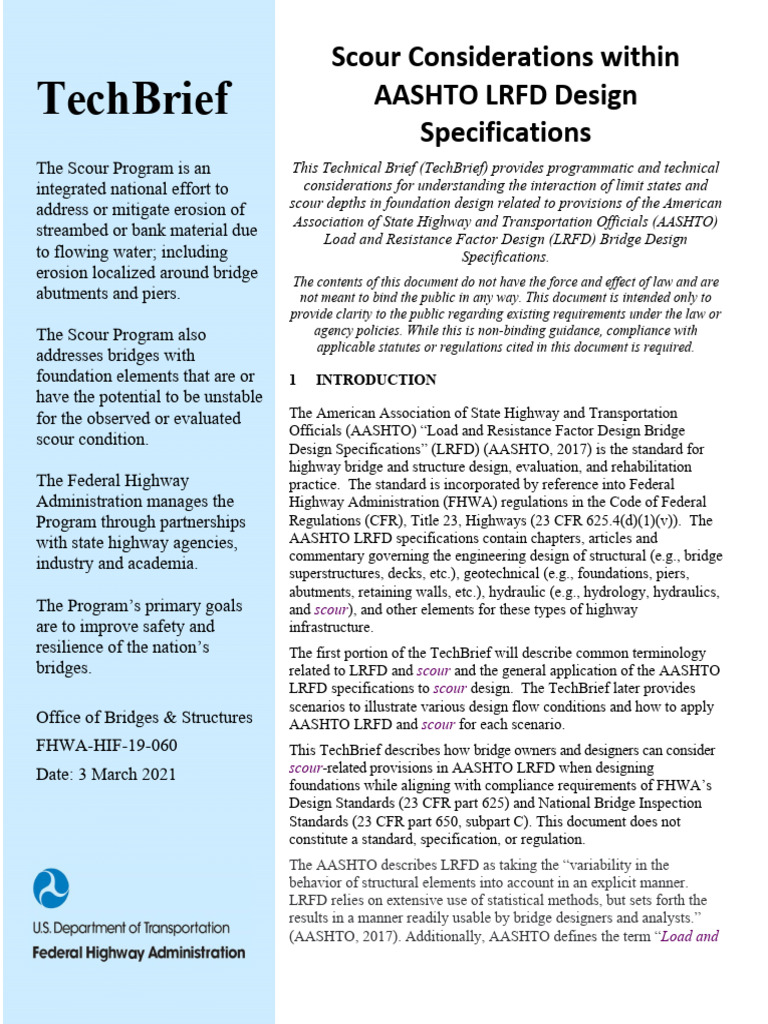 (FHWA TechBrief - 2021) Scour Considerations Within AASHTO LRFD Design ...