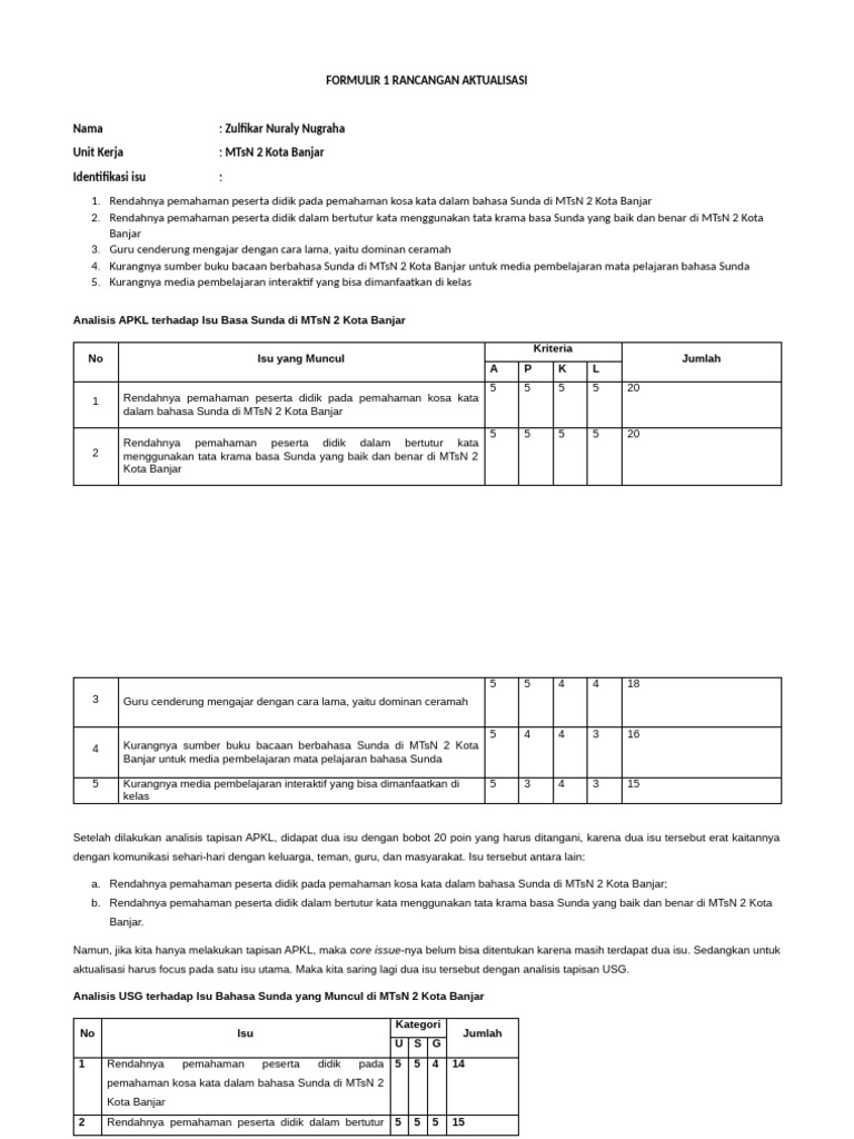 LK 1 Rancangan Aktualisasi Zulfikar | PDF