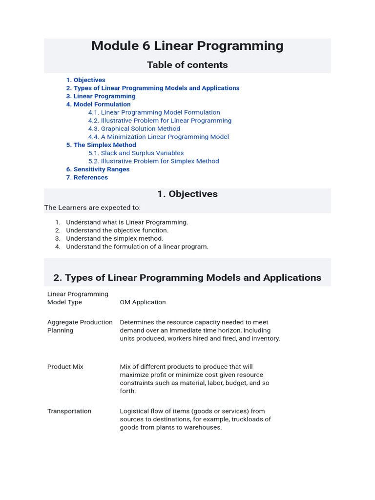 Module 6 Linear Programming | PDF | Linear Programming | Mathematical Optimization