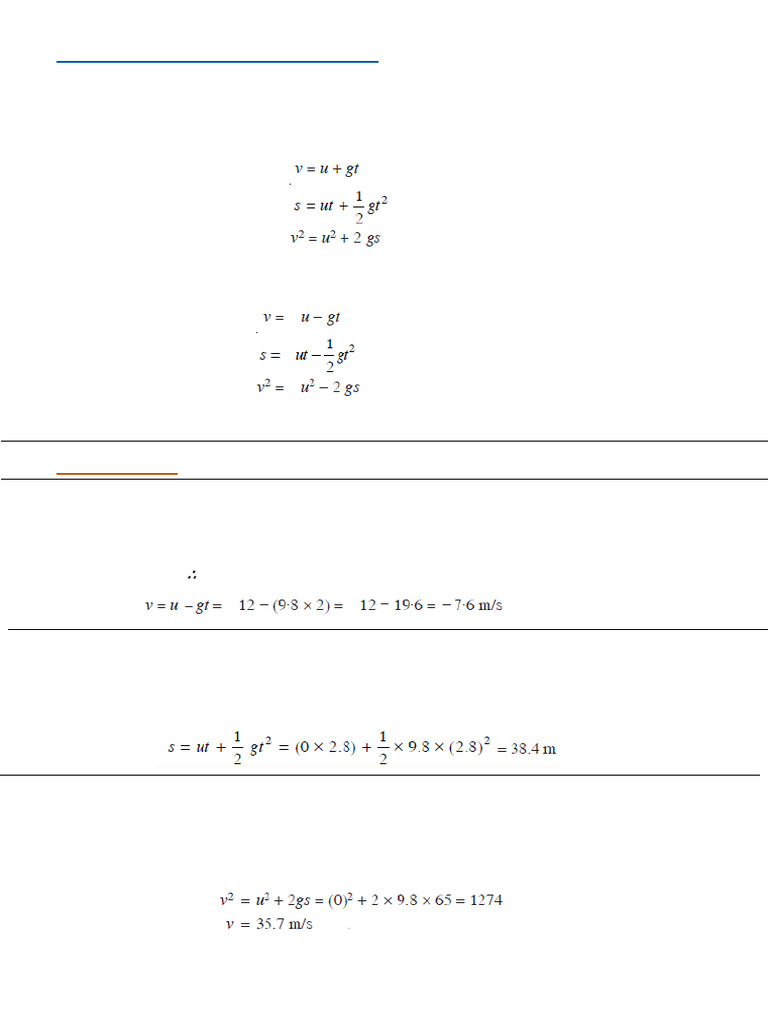 Motion Under Gravity Numericals | PDF | Velocity | Force