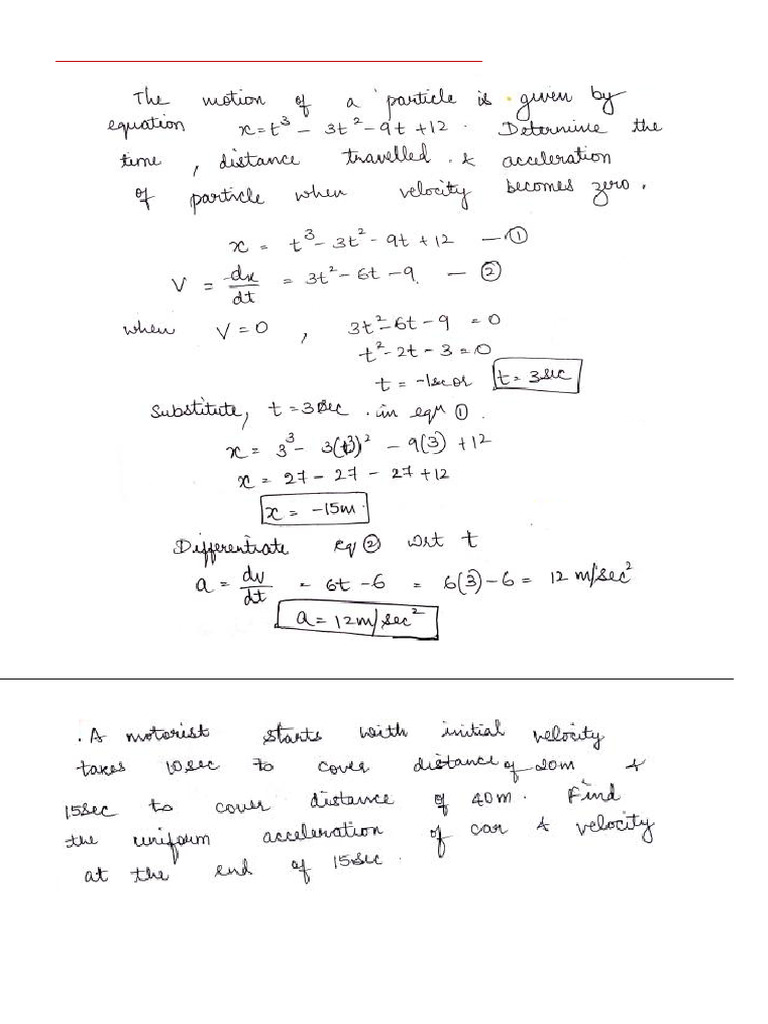 Rectilinear Motion Numericals | PDF