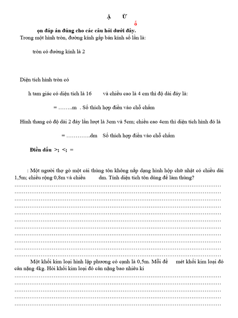 Ôn Tâp Toán GK2 5a8 | PDF