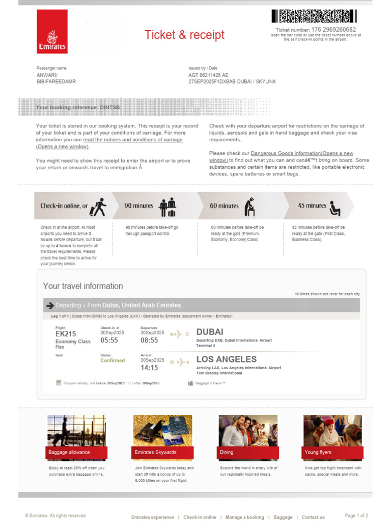 Emirates Flight Ticket and Travel Info | PDF | Aviation
