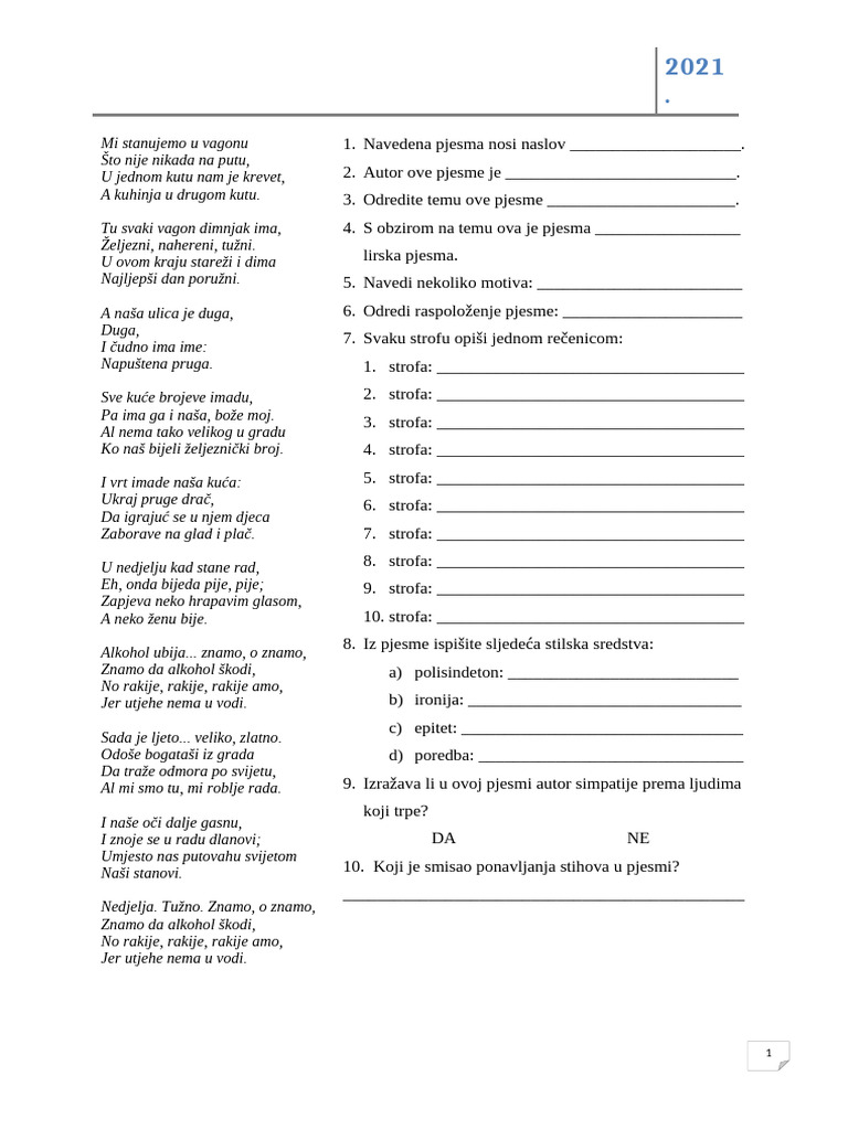 2 Interpretacija Lirske Pjesme | PDF