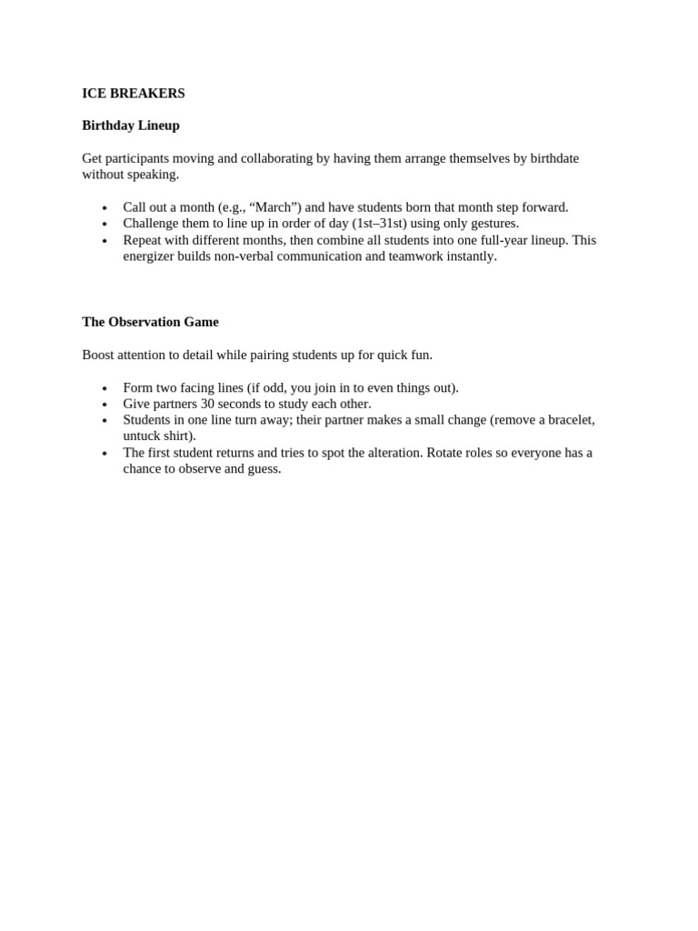 Ice Breakers | PDF | Cognitive Science | Human Communication