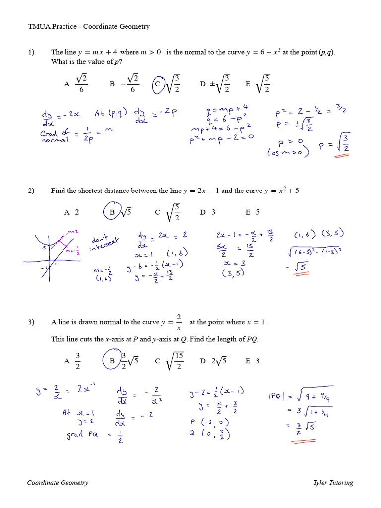 Coordinate Geometry Practice Questions | PDF | Circle | Area