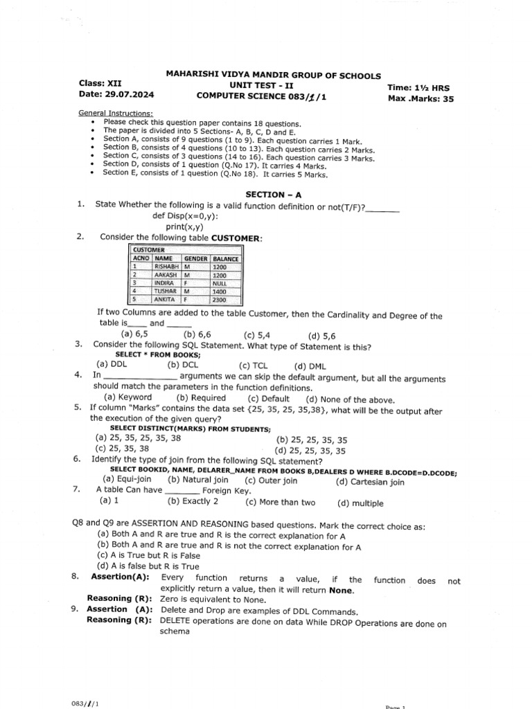 Xii CSC QP Ut2 29.7.2024 | PDF