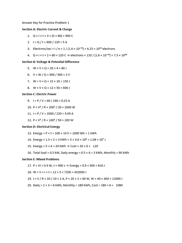 1 Answer Key For Practice Problem 1 | PDF