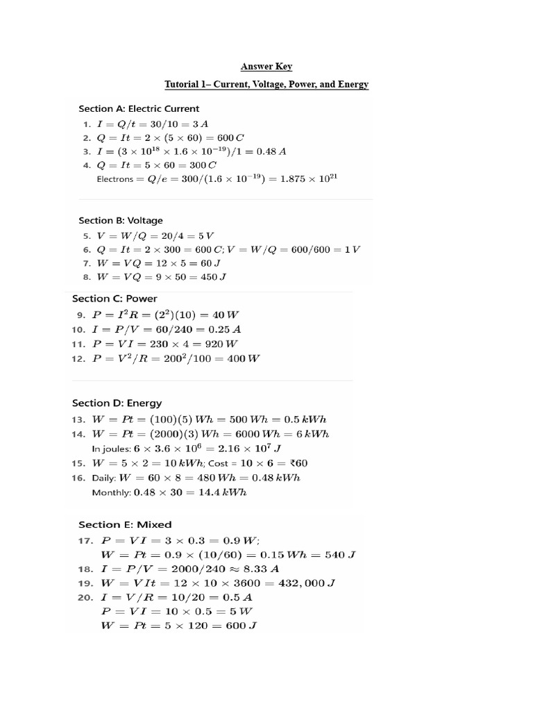 1 Answer Key Tutorial Sheet 1 | PDF