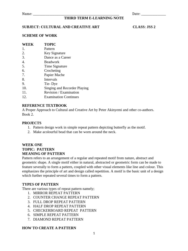 3rd Term Jss2 Cultural and Reative Arts | PDF | Scale (Music ...