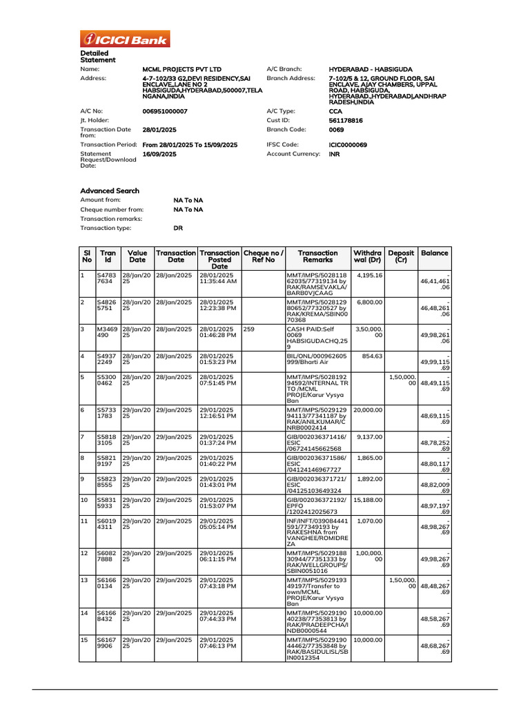 Icici Bank Statement | PDF | Banking | Financial Services