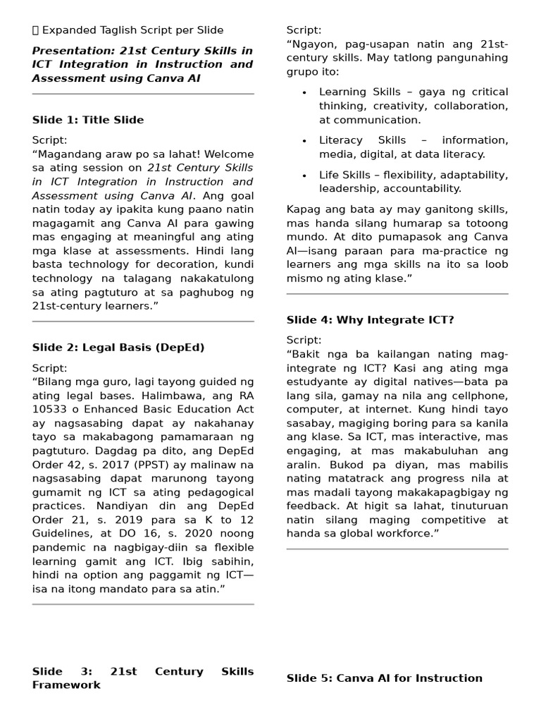 ? Expanded Taglish Script Per Slide | PDF